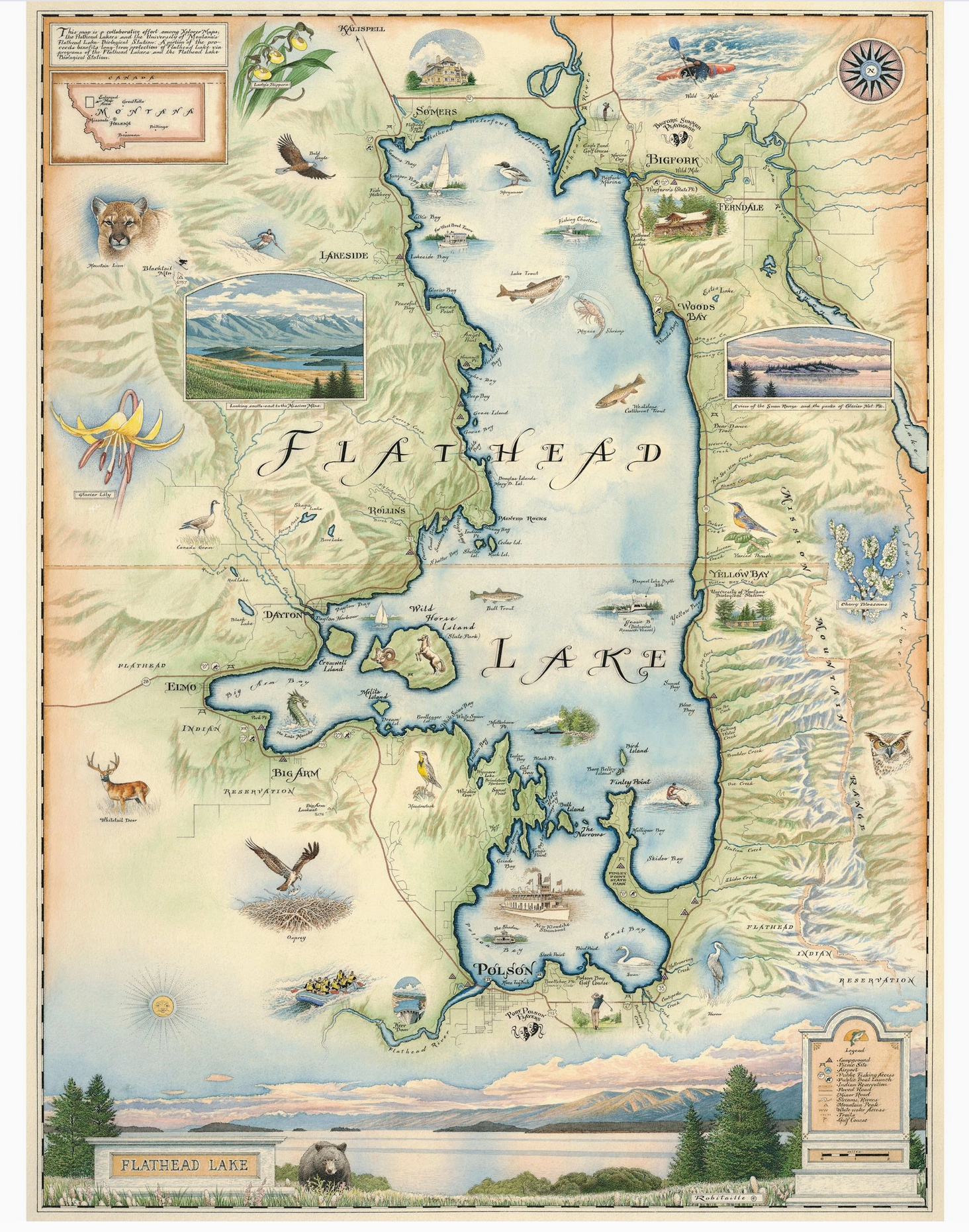 Montana's Flathead Lake Hand-Drawn Map – MAC